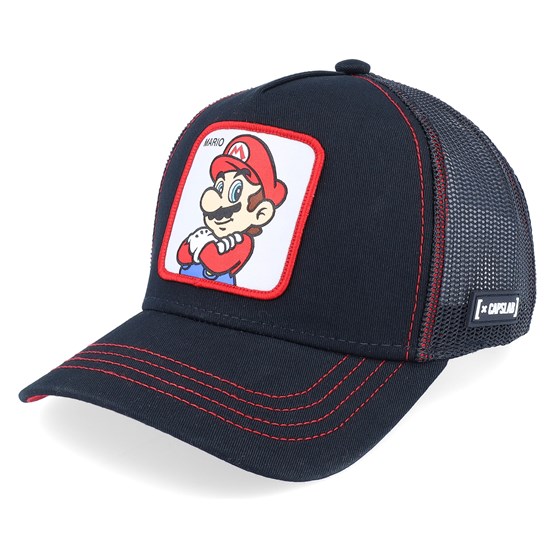 Super Mario Bros Mario 2 Black Trucker - Capslab caps - Hatstoreworld.com