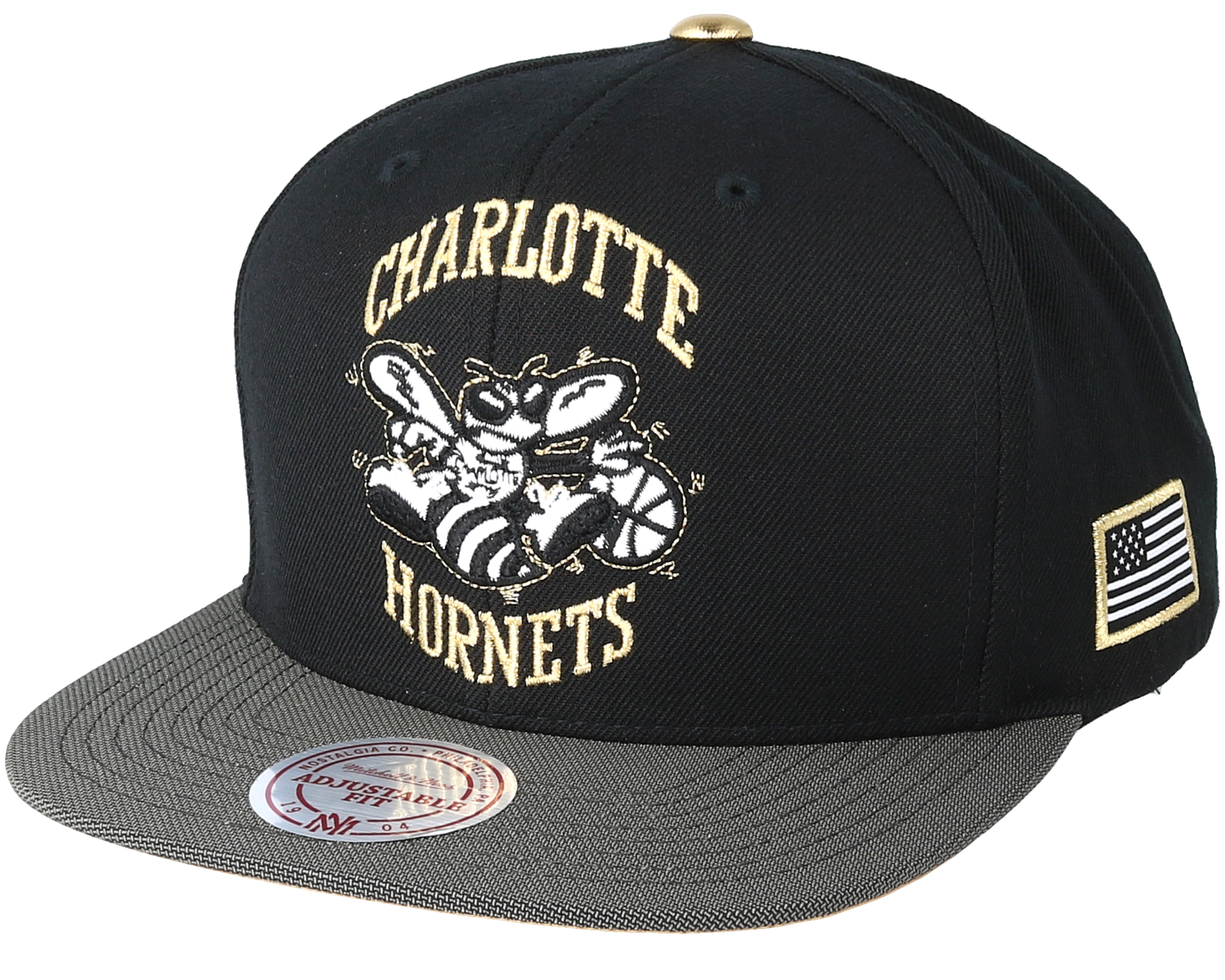 Charlotte Hornets Gold Tip Black Snapback - Mitchell & Ness caps ...