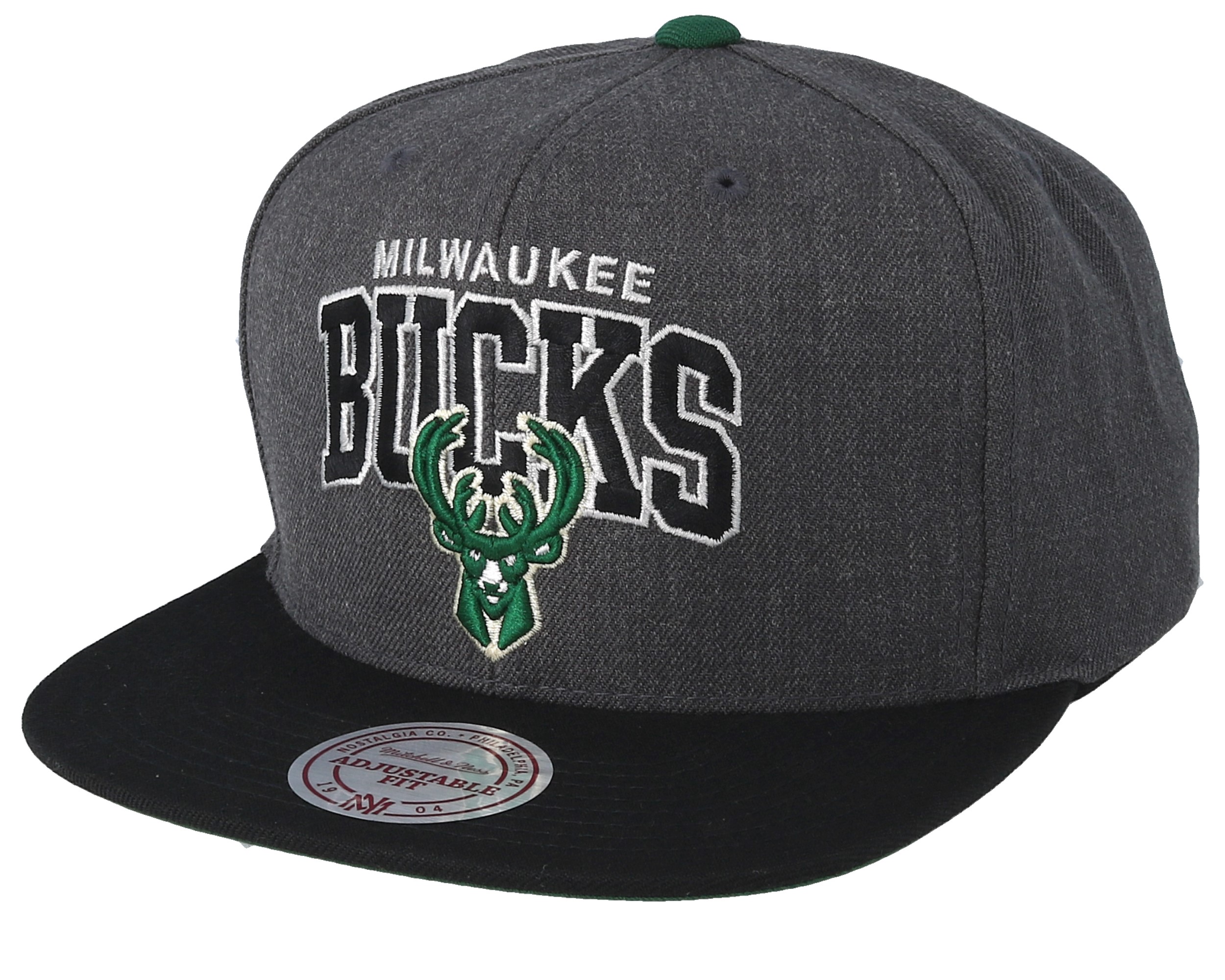 Milwaukee Bucks Team Arch Charchoal/Black Snapback - Mitchell & Ness ...