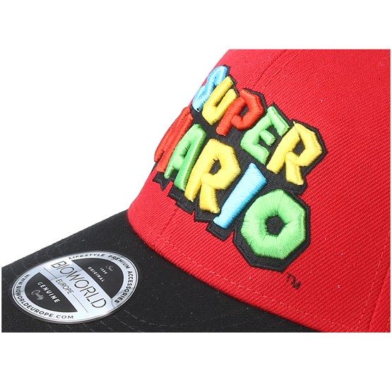 Nintendo Super Mario Logo Curved Red/Black Adjustable - Bioworld caps ...
