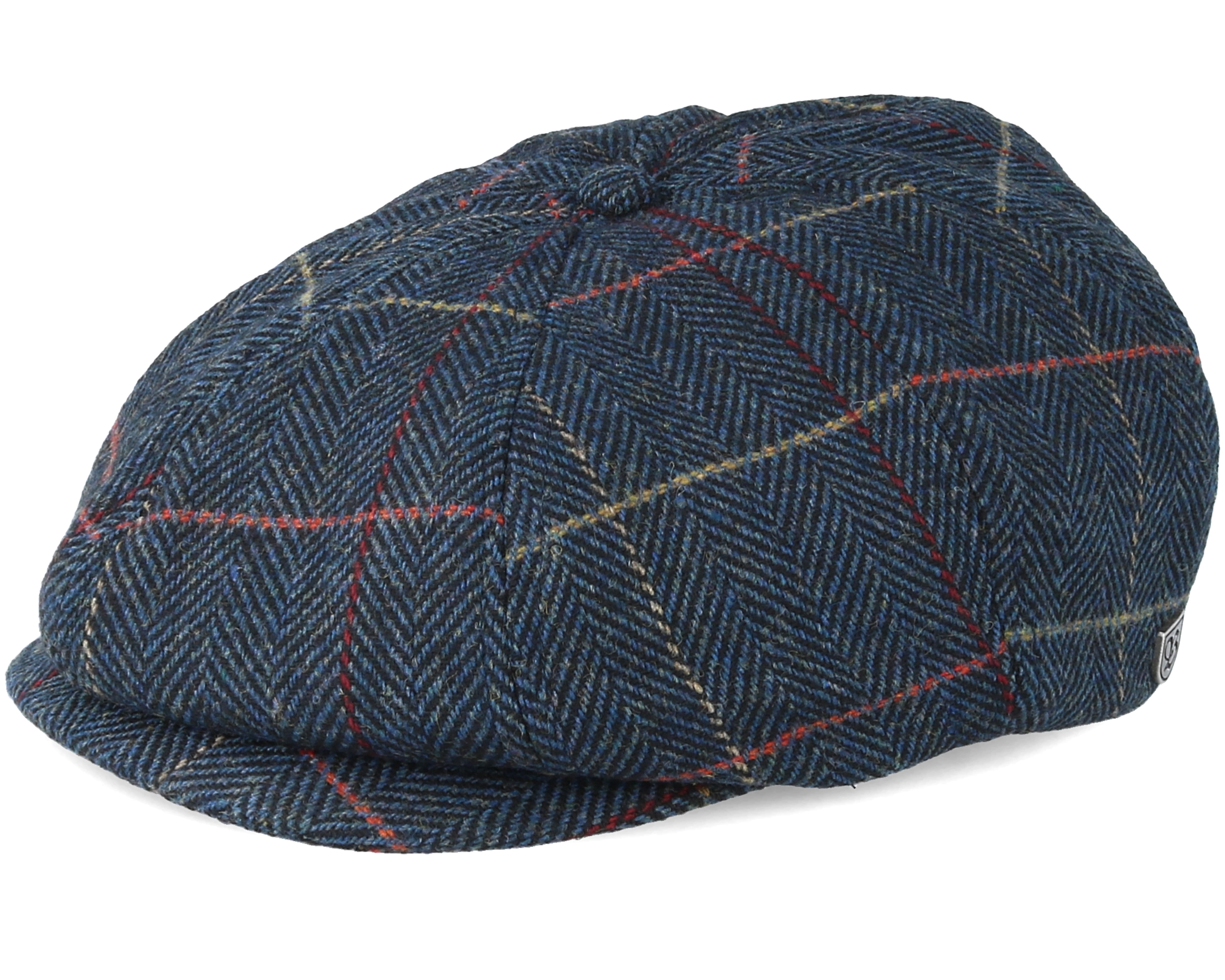Brood Snap Navy Plaid Flat Cap - Brixton caps - Hatstoreworld.com